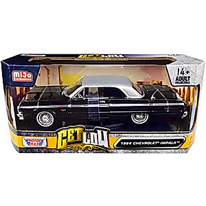 Toy Cars 1964 Chevy Impala Lowrider Hard Top Black with Silver Top Get Low Series 1/24 Diecast Model Car by Motormax 79021