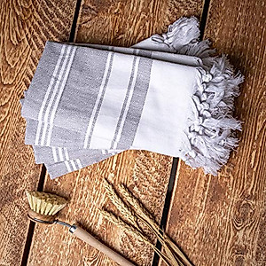 Oasis Living Turkish Style Hand Towel 100% Cotton | Set of 4 | Premium Towels for Kitchen, Bathroom, Gym, Face | Tea and Dishcloth (Grey)