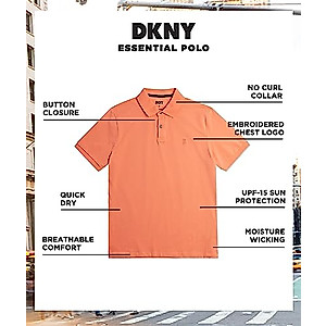 DKNY Men’s Polo Shirt – Cotton Mens Short Sleeve Polo Shirts | No Curl Collar Quick Dry Regular Fit Moisture-Wicking Golf Shirt for Men (Sizes: S-2XL) Coral