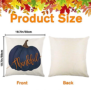 Vellibring Fall Pillow Covers 20 x 20 Inch Blue Pumpkins Throw Pillow Covers for Farmhouse Autumn Cushion Covers Thanksgiving Pillow Case for Indoor Home Bedroom Sofa Decor