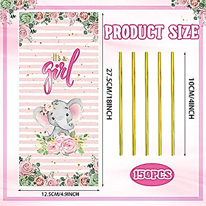 100 Pack Pink Elephant Baby Shower Cellophane Treat Bags Cute Elephant Candy Bags Pink Elephant Baby Shower Supplies Favor Bags Goodie Bags with 150 Pieces Gold Twist Ties for Birthday Party Supplies