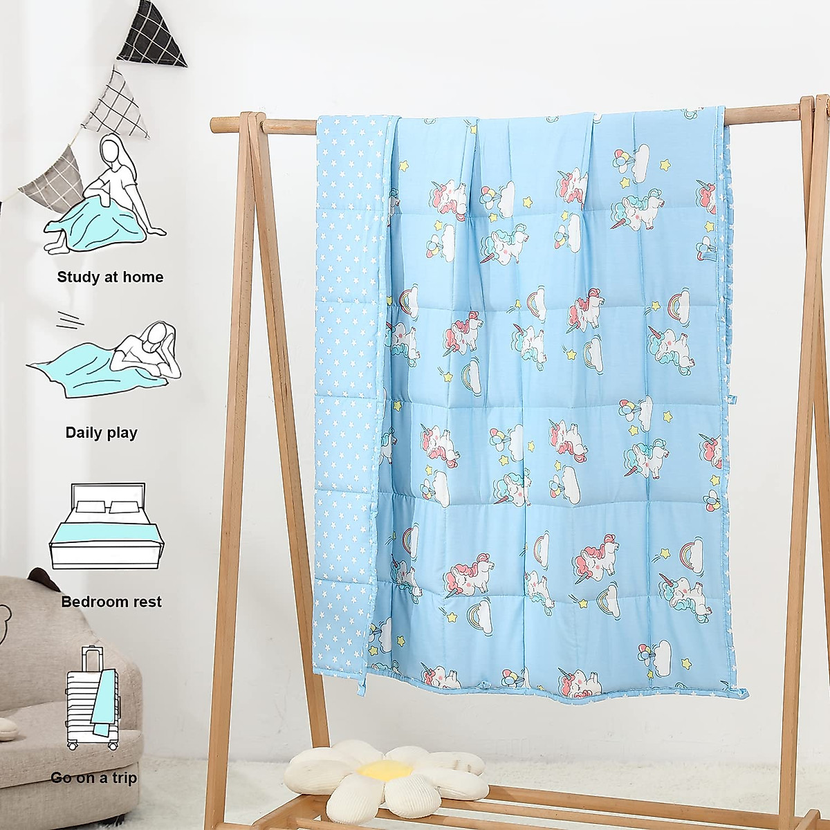 Alomidds Weighted Blanket 10lbs 41"x60", Cooling Weighted Blanket with Premium Glass, Comfort Heavy Blanket, Pink Unicorn