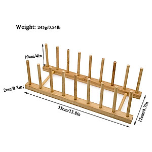 LZYMSZ Set of 2 Bamboo Wooden Dish Rack, Plate Rack Stand Pot Lid Holder, Kitchen Cabinet Organizer for Bowl, Cup, Cutting Board and More