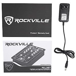 Rockville RDJ3BT 2 Channel DJ Mixer with USB, Bluetooth, Talkover, 4 Line Inputs