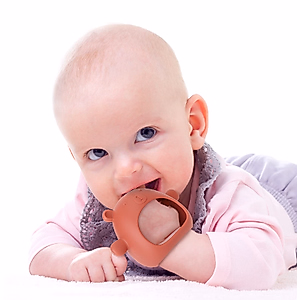 AULEGE Silicone Baby Teether Toy for Infants 3+ Months, Anti-Drop Silicone Baby Mitten Teether for Soothing Teething Pain Relief, Baby Chew Toys for Sucking Needs, BPA Free, Moody Blue