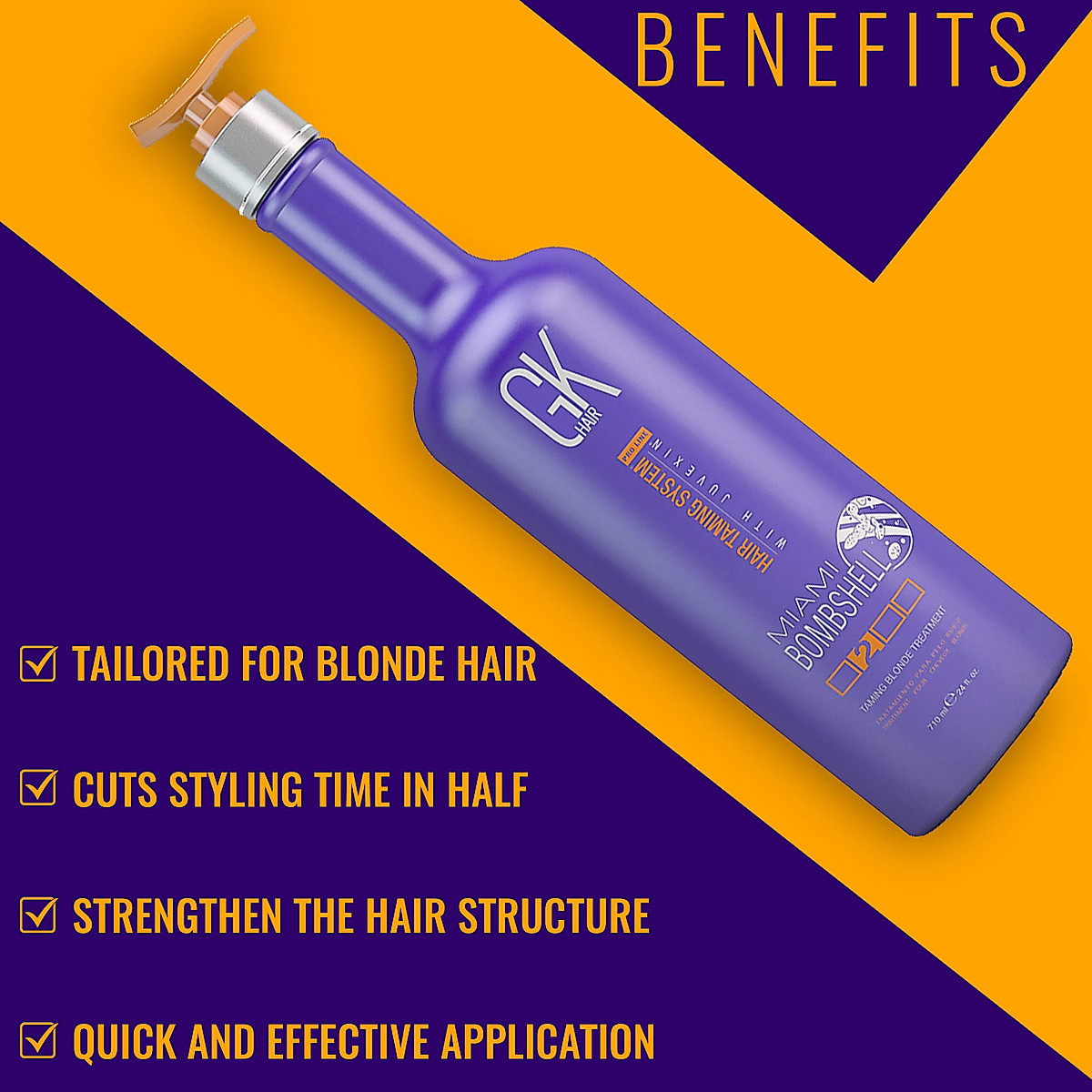 GK HAIR Global Keratin Miami Bombshell 24 Fl Oz Taming Blonde Purple Treatment - Hair Smoothing Toning Blowout Treatment Series Straightening Professional Results Removes Yellow Orange Brassy Tones
