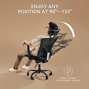 NOBLEWELL Office Chair Ergonomic Office Chair High Back Mesh Computer Chair with Lumbar Support Adjustable Armrest, Backrest and Headrest