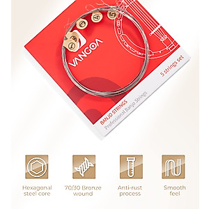 Vangoa Banjo Strings, Vacuum-sealed Packaging Duable Banjo Strings 5 String Set, 70/30 Bronze Stainless Steel, Medium 9-26