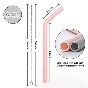 Elyum Set of 12 Reusable Silicone Straws, 10'' Extra Long Silicone Drinking Straws with 1 Bag and 2 Cleaning Brushes Multicolor BPA Free Smoothie Straw for 30oz and 20oz Tumblers (12 Bent)