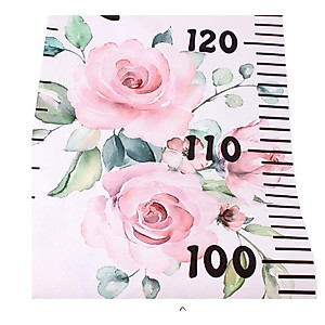 XINGZI Kids Baby Growth Chart Ruler 8 x 79 inch Wood Frame Height Measure Chart Canvas Pink Flower Hanging Removable Wall Ruler Wall Decor Nursery Decoration for Kids Girls Boys Toddlers Gift