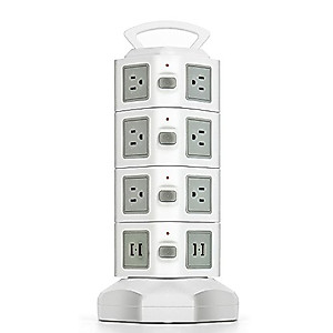 TNP Power Strip Tower Surge Protector - Tower Power Strip with 14 AC Outlets & 4 USB Ports - 2500W/10A - 6ft Cord - USB Plug Tower for Home, Office, Bedroom, Work Desk