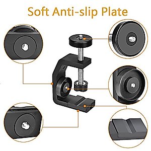 UTEBIT C Clamp with Tripod Head Adjustable Camera Clamp Mount Set for Desktop 360 Degree Swivel Mini Ball Head with Hot Shoe and 1/4 Screw Compatible with Canon Nikon DSLR Monitor