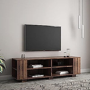 WOXYX Stand for TVs up to 65-Inch Flat Screen, Mid-Century Modern Entertainment Center with 8 Open Shelves, Brown