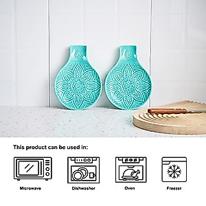 MIKIGEY Ceramic Spoon Rest, 7.48 Inches Spoon Holder for Kitchen Counter, Kitchen Accessories, Dishwasher Safe, Turquoise