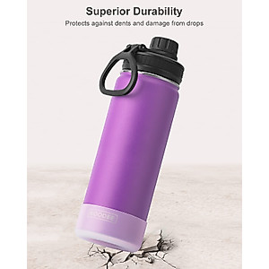 koodee Insulated Water Bottle, 22 oz Stainless Steel Double Wall Vacuum Wide Mouth Sport Bottle with Leakproof Spout Lid (Purple)