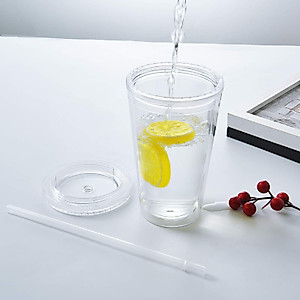 12 Pack Clear Insulated Tumblers, Plastic Tumbler Cups, Double Wall Tumblers, 16Oz Acrylic Insulated Tumbler Cups with Lid and Reusable Straw