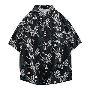 Men's Hawaiian Floral Shirts Cotton Button Down Tropical Holiday Beach Shirts with Pocket