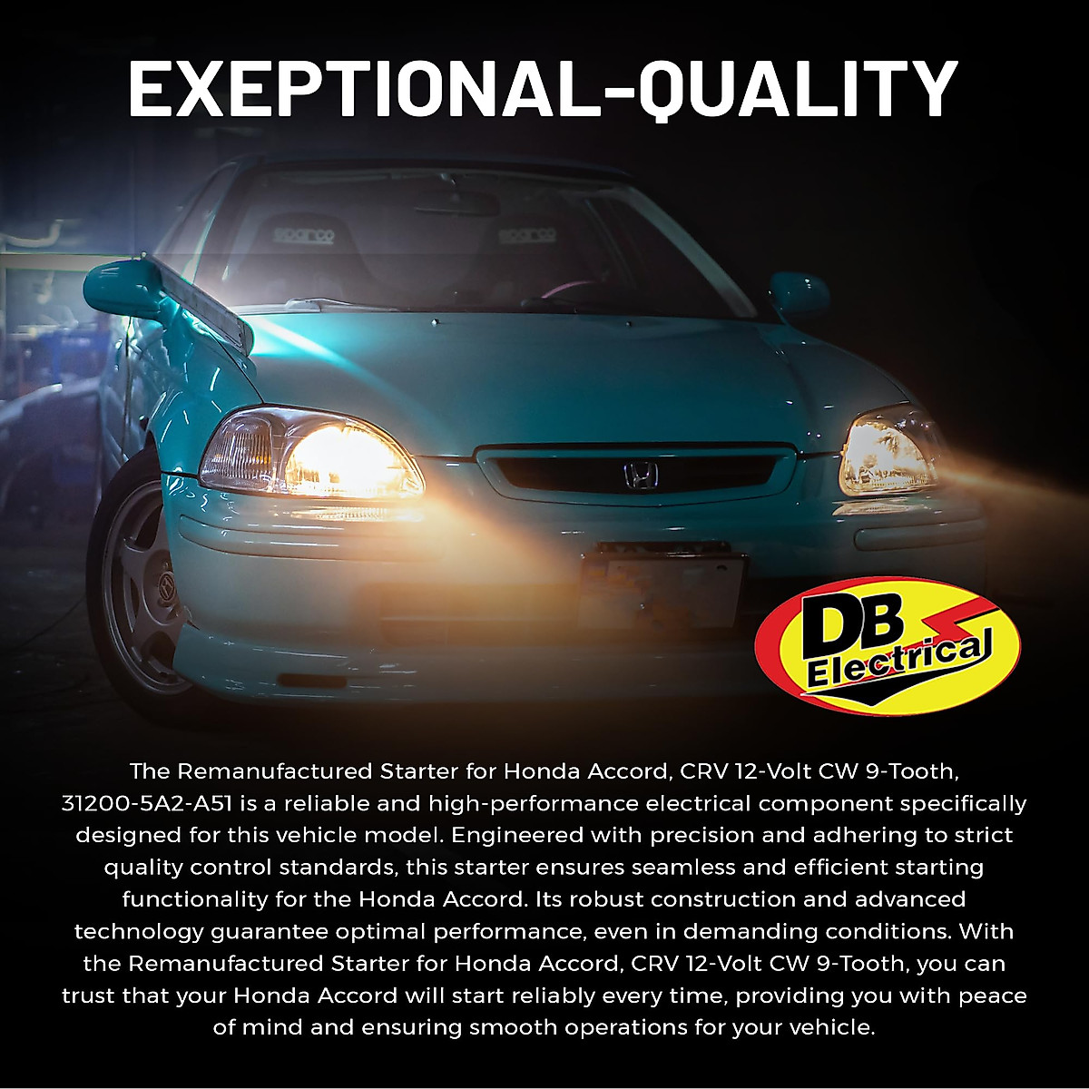 DB Electrical 410-54248R Remanufactured Starter Compatible With/Replacement For 2013-17 Honda Accord 12V, Cw, 9-Tooth, 31200-5A2-A51