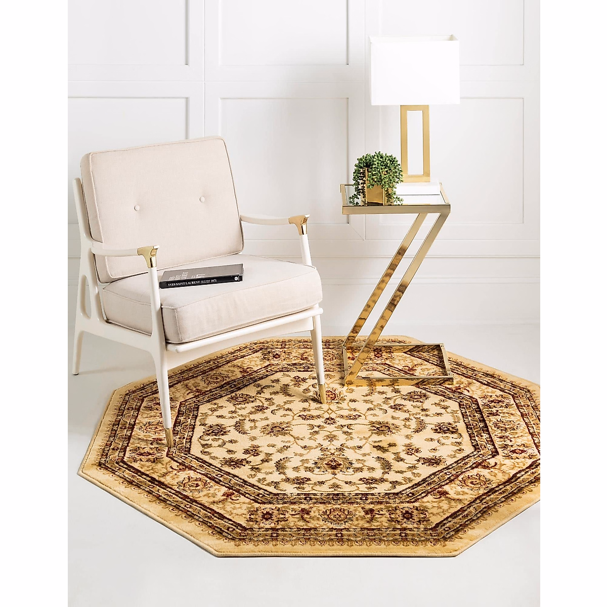 Rugs.com Aditi Collection Rug – 5' 3 Octagon Cream Low Rug Perfect for Living Rooms, Kitchens, Entryways