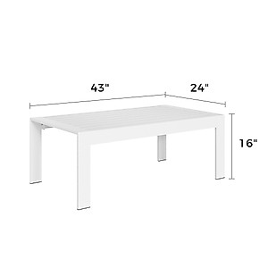 Solaste Aluminum Outdoor Coffee Table, All-Weather Rectangle Metal Patio Coffee Table Furniture for Balcony, Garden, Indoor or Outdoor Use, White
