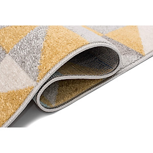 TAPISO Lazur Area Rug Teenager Geometric Small Triangles Grey Yellow Blue Living Room Bedroom Durable Resistant Carpet Size - 6x9 ft (180x270 cm)