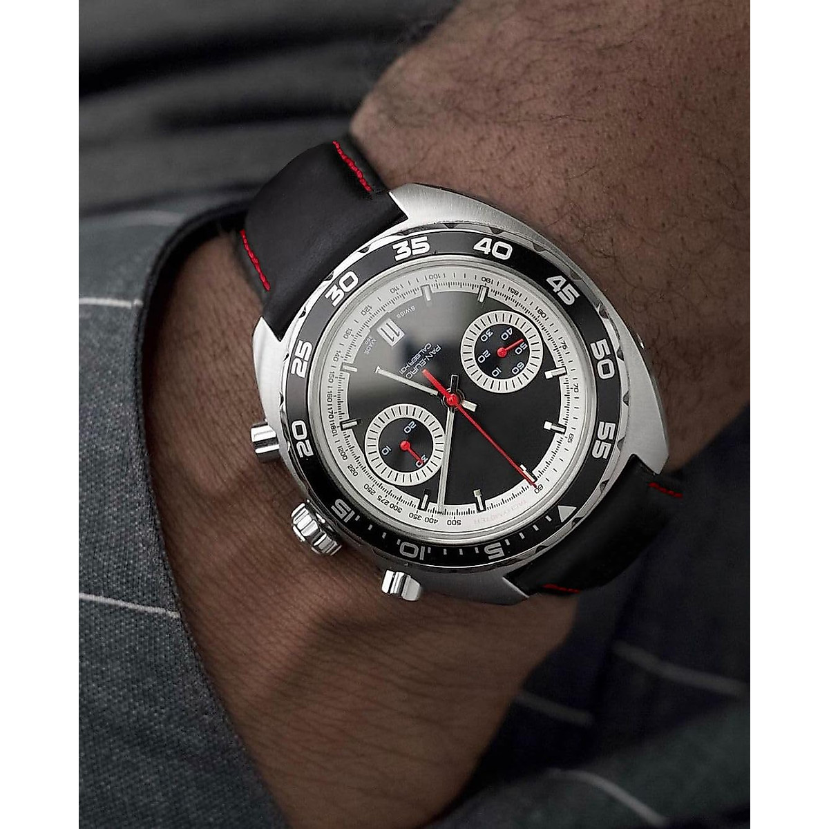 Ritche Quick Release Leather Watch Band 18mm 19mm 20mm 21mm 22mm 23mm 24mm Leather Watch Strap, Black & Red & Black, 22 mm, Classic