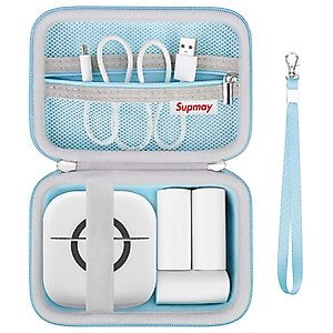 Supmay Hard Travel Case for Cabaro Mini Printer Sticker Thermal Printer, Bluetooth Portable Phone Printer Storage Holder Protection Case with Zipper Mesh Pocket fit Rolls Paper, Charging Cable, Blue