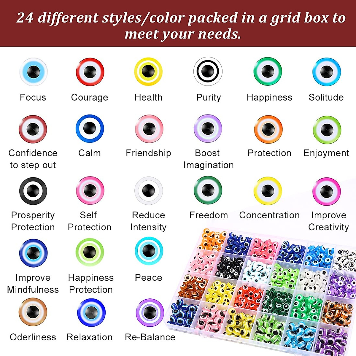 24 Style 800 pcs Evil Eye Beads, Evil Eye Beads for Jewelry Making, Evil Eye Charms with 1mm Hole