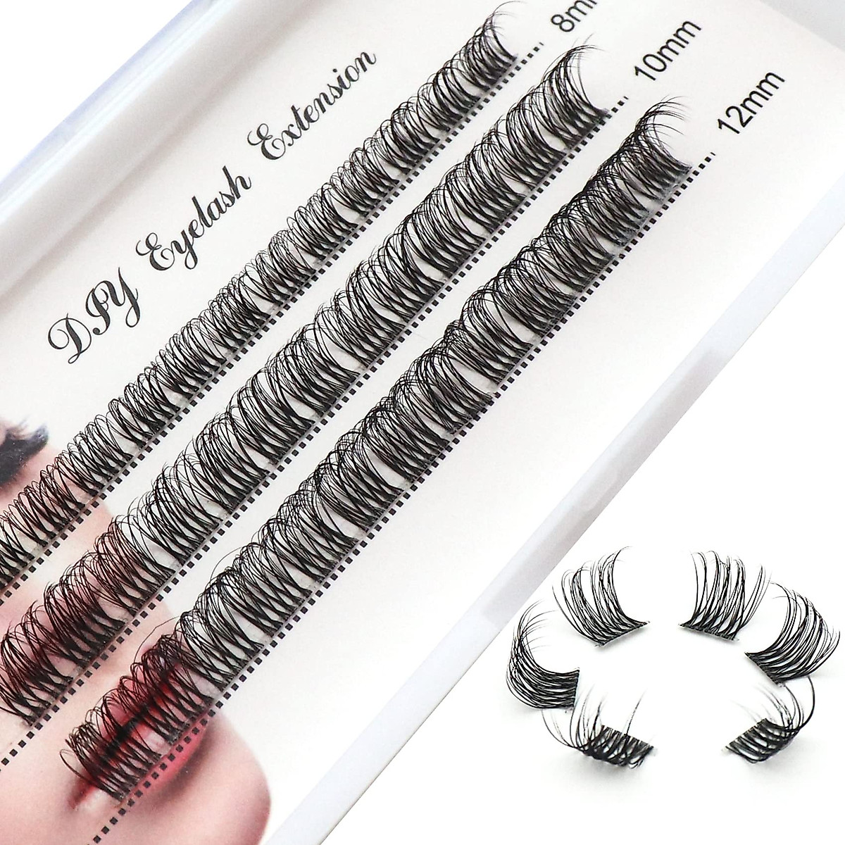 Cluster Lashes DIY Eyelash Extension Volume Wide Stem Individual Lashes with Clear Band D Curl 39 Clusters Natural Fluffy Makeup at Home Lashes(FD02-8/10/12mm)
