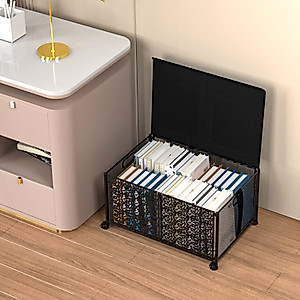 IDMOP Large Metal Toy Box Storage,Toy Box Chest with Lid,Collapsible Sturdy Toy Storage Bins With Wheels,Toy Storage Baskets with Handles for Nursery Playroom (2 Pack, Black)