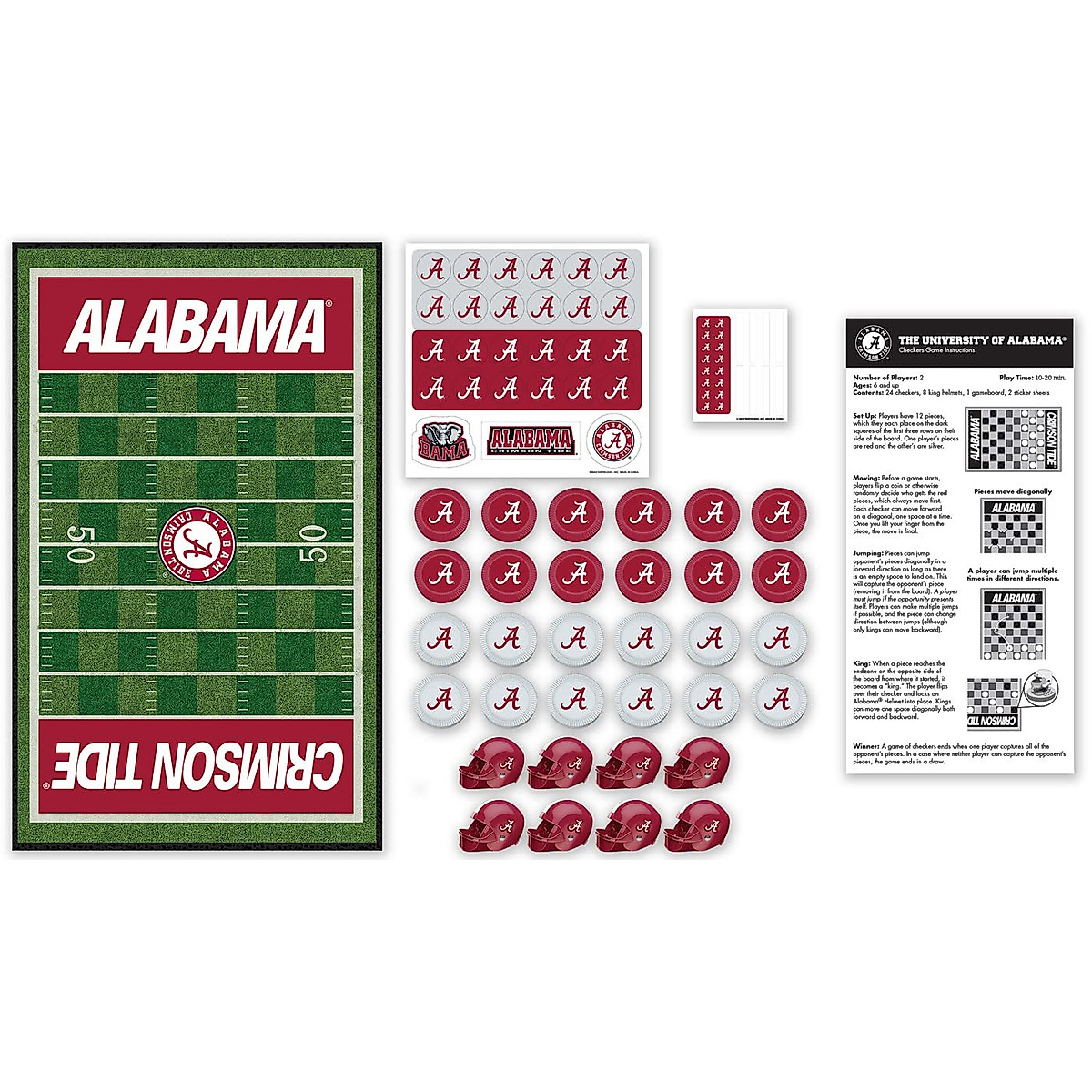 MasterPieces Family Game - NCAA Alabama Crimson Tide Checkers - Officially Licensed Board Game for Kids & Adults 13" x 21"