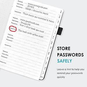 Elegant Password Book with Alphabetical Tabs - Hardcover Password Book for Internet Website Address Login - 5.2" x 7.6" Password Keeper and Organizer w/Notes Section & Back Pocket (Black)