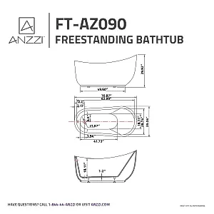 ANZZI Freestanding Tub 71" Modern Whirlpool, Glossy White Acrylic + Fiberglass, Stand Alone Soaker Hot Tub + Built-in Overflow & Drain for Bathroom, Talyah Serie (FT-AZ090)