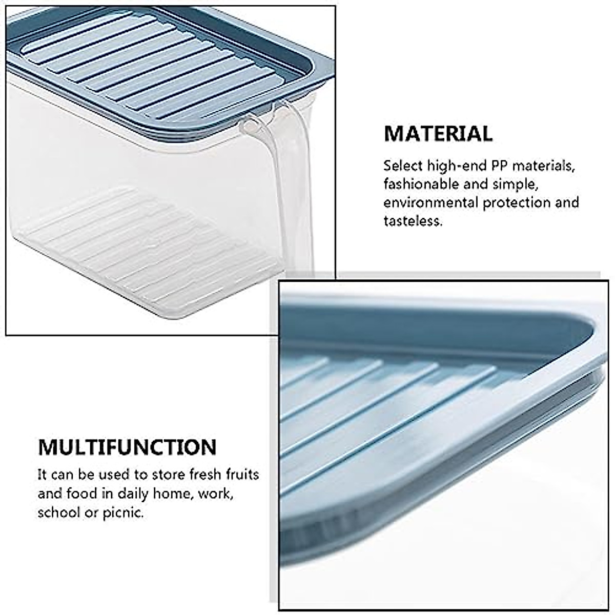 Cabilock Flour Container 5pcs Kitchen Food Containers 3 Layer Fridge Storage Bins Organizer with Lids Handle for Refrigerator Cabinet Desk Blue Size S Freezer Storage Bins