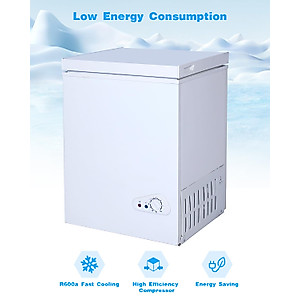 Kazigak Compact Chest Freezer, 3.5 Cu.Ft. Deep Freezer with Basket, 6 Level Adjustable Temperature, Top Door Mini Freezer White