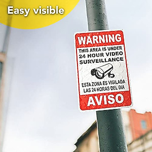 Video Surveillance Sign - 8 x 12 Aluminum 24 Hour Surveillance Sign Security Camera Sign No Trespassing Sign Smile Your on Camera Signs