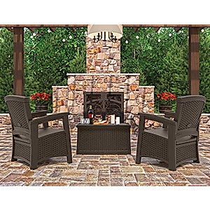 Suncast 30 Gallon Resin Outdoor Patio End Table Storage Box, Java