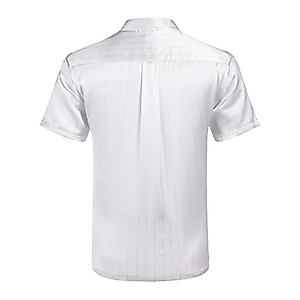 COOFANDY Silk Short Sleeve Shirts for Men Luxury Button Down Shirts for Men Silk Like Glossy Shirt Regular Fit Stylish Polyester Top White