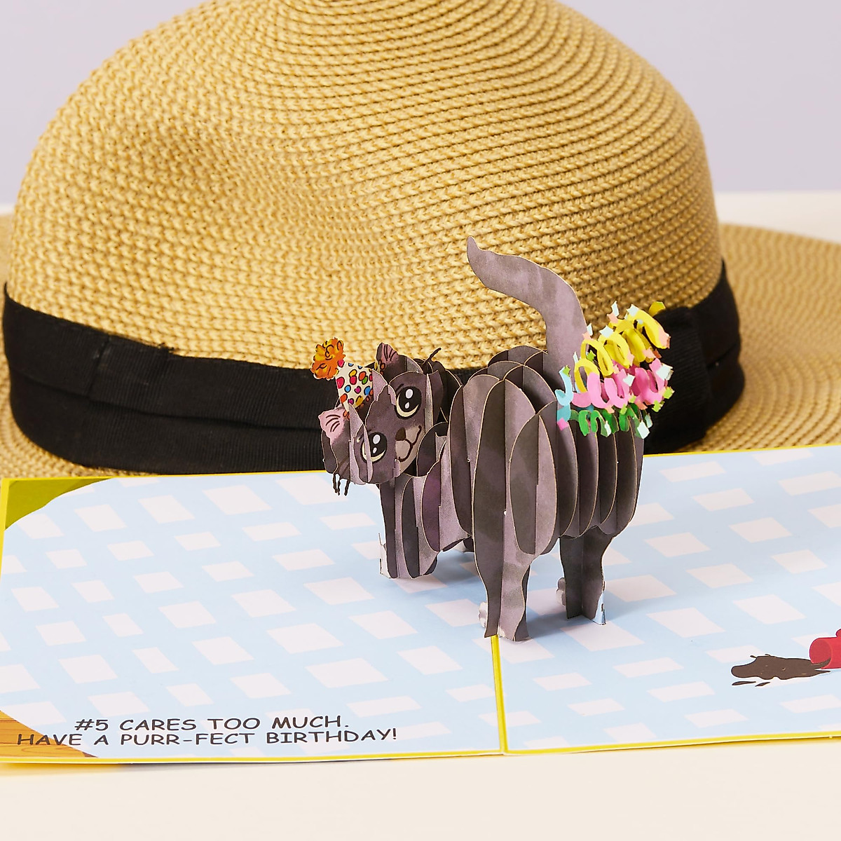 Dirty Pop Cards - Purr-fect Pop Up Birthday Card, 3D Cat Farting Confetti Funny Birthday Card, Cat Mom or Dad Bday Popup Cards for Husband, Wife, Friend, and Every Cat Lover - 1 Card 5 x 7 inch, 1 Notepaper, 1 Envelope