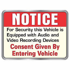 Notice Vehicle is Equipped with Audio and Video Recording Devices Consent by Entering Sticker - (Pack of 20) 4"x3" Large CCTV Surveillance Warning Sign Laminated Vinyl Decal