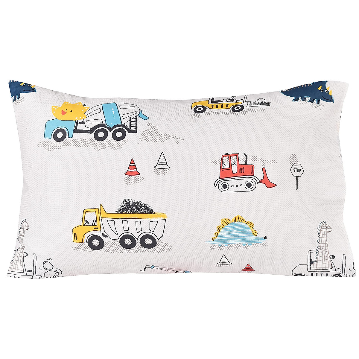J pinno Dinosaur Construction Work Digger Cars Vehicle Cute Cozy Fun Twin Sheet Set for Kids Girls Children, 100% Cotton, Flat Sheet + Fitted Sheet + Pillowcase Bedding Set (Dinosaur, Twin)