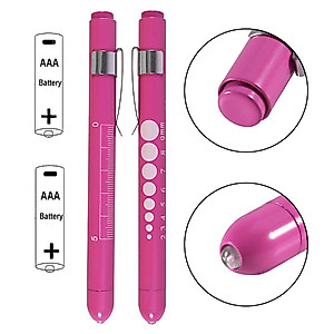 Aokin Pen Light with Pupil Gauge, Reusable LED Penlight Medical for Doctor Nurse Diagnostic etc, White Light, 2 Pcs Rose