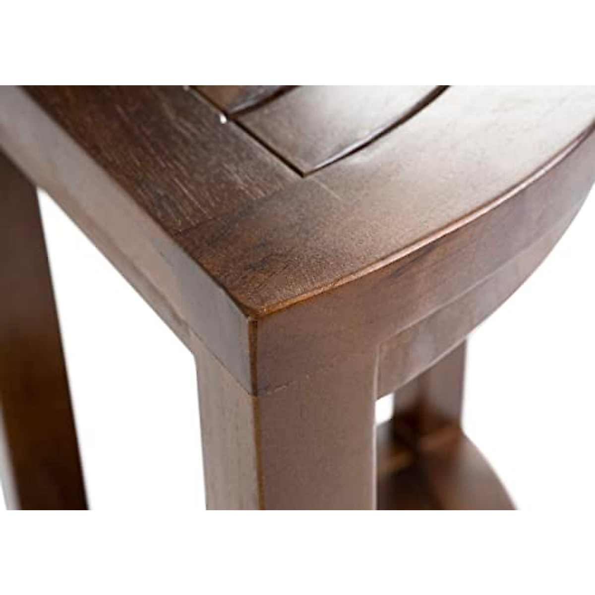 ALATEAK Corner Teak Wood Bath Spa Shower Stool Corner Shelf Storage Fully Assembled