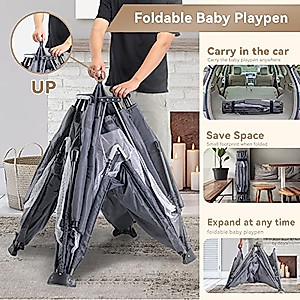 GENTEACO Foldable Baby Playpen, Extra Large Play Pen for Babies and Toddlers, Baby Fence Play Yard, Safety Kids Portable Playpin Indoor&Outdoor (59"×71")