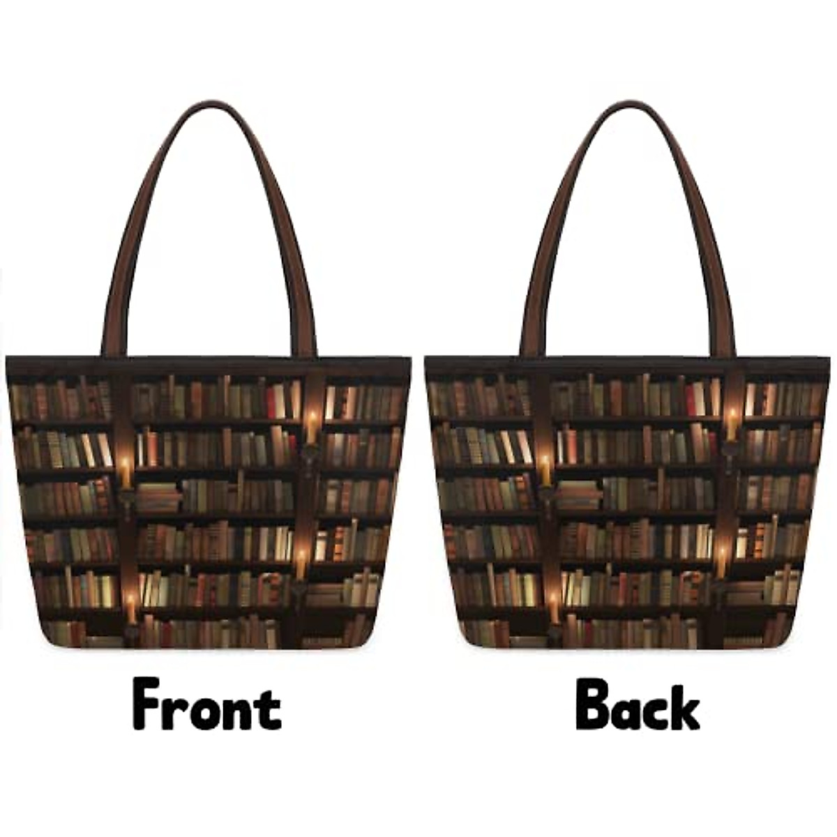 AUUXVA Women Tote Bag Medium Handbags Library Bookshelf Pattern Shoulder Bags with Zipper Satchel Bags Purse for Work Travel Beach Shopping School Gift Bags