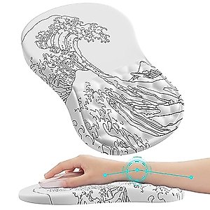 iCasso Ergonomic Mouse Pad Wrist Support, Wrist Rest, Comfortable Computer Gel Mouse Pad for Laptop, Memory Foam,Pain Relief Mousepad with Non-Slip PU Base for Office Home (White Wave of Kanagawa)