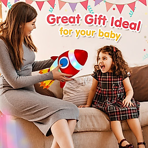 BSTAOFY Light up Red Rocket Plush Toys Stuffed LED Glow Soft Cozy Nightlight Kids Gifts for Toddlers on Birthday Valentines Christmas, 14.5’’