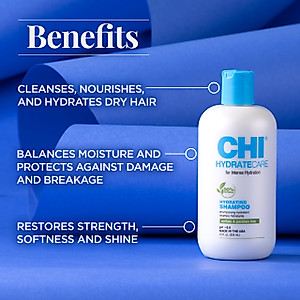 CHI HydrateCare Hydrating Shampoo, Balances Hair Moisture and Protects Against Damage and Hair Breakage, Sulfate, Paraben, & Cruelty-Free, 12 Oz