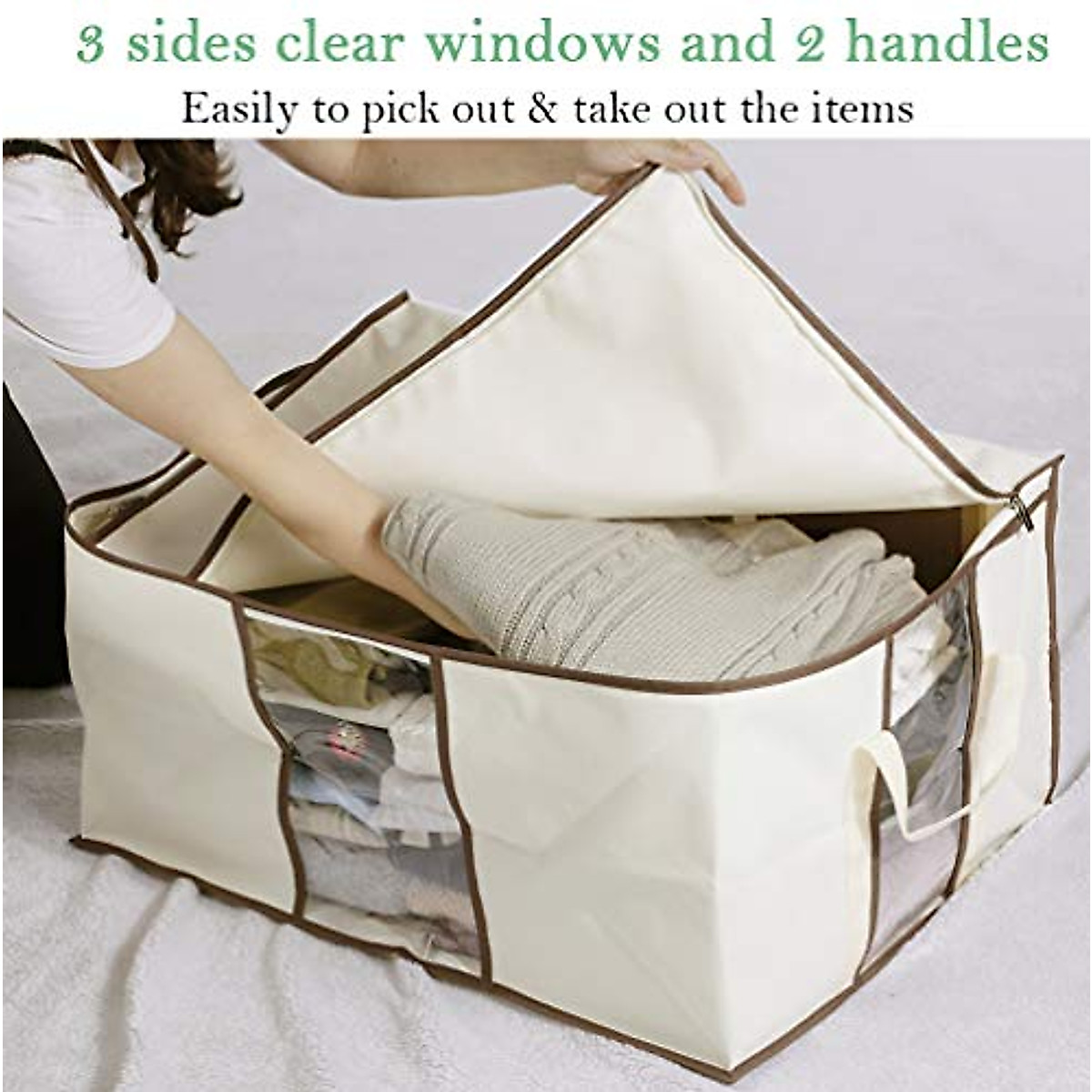 MISSLO Jumbo Zippered Storage Bags for Closet King Comforter, Clothes, Blanket Organizers Heavy Fabric Space Saver