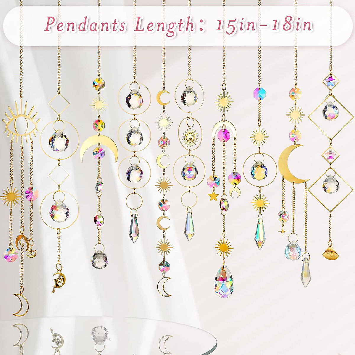 Crystals Hanging Sun Catcher Garden Prism Light Catcher Window Sun Catcher Chandelier Pendant Ornament for Home Office Party Decoration (Rainbow, 10 Pieces)